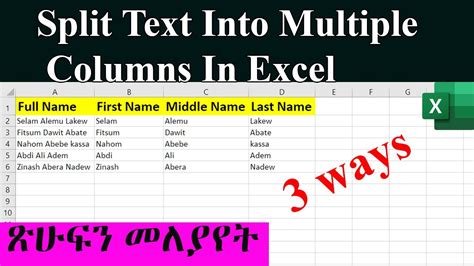 How To Split Text Into Multiple Columns In Excel ጽሁፍን መለያየት 3 Ways To Split Text In Excel