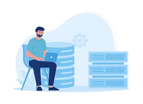 Premium Vector Database Storage Management On Laptops Concept Flat Illustration