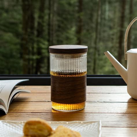 오후반차 거름망 우드링 티머그 내열 유리 머그 차우리는 컵 420ml 위시버킷