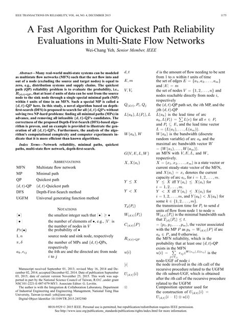 Pdf A Fast Algorithm For Quickest Path Reliability Evaluations In