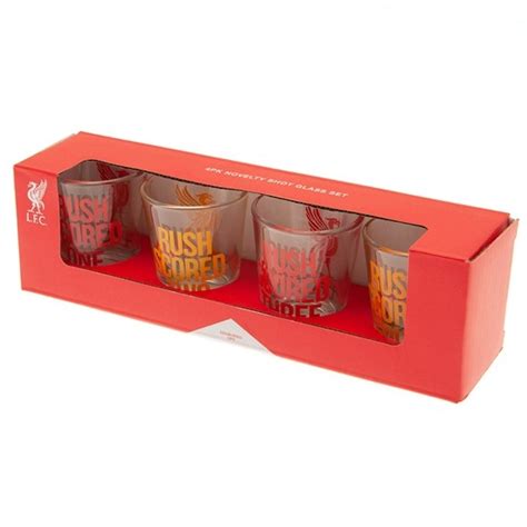 Liverpool Fc 4 Pack Shot Glass Set Rush Scored Onetwothreefour