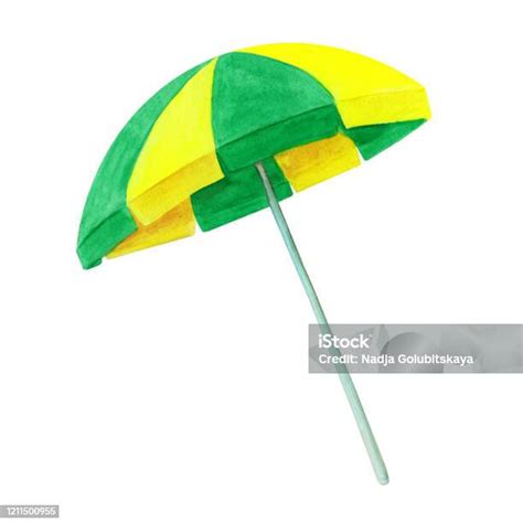 흰색 배경에 고립 된 손으로 그린 노란색과 녹색 수채화 해변 우산 해변여름 액세서리 수채화에 대한 스톡 벡터 아트 및 기타 이미지 수채화 차일 비치 파라솔 Istock