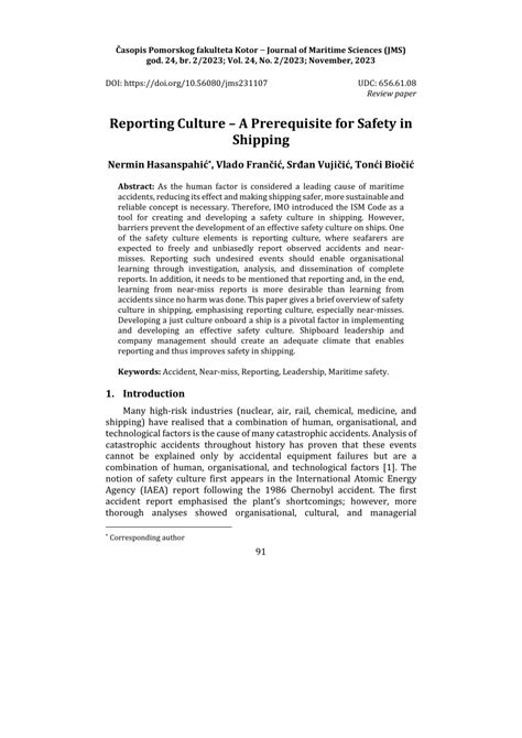 Pdf Reporting Culture A Prerequisite For Safety In Shipping