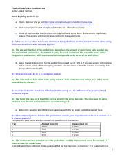 LAB PhET Hookes Law Docx Physics Hookes Law Simulation Lab Name Abigail Vernium Part