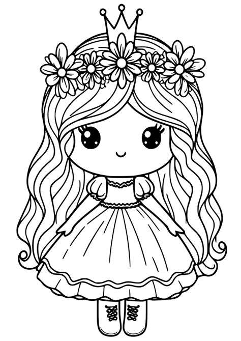 Princess In Flower Dress Coloring Page Free Printable