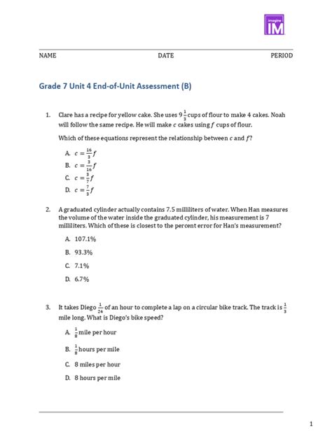Grade7 4 End Of Unit Assessment B Assessment 1 Pdf