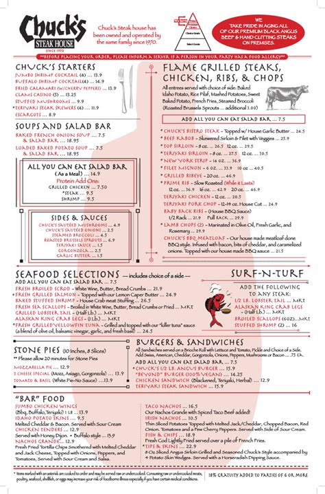 Menu Chucks Steak House