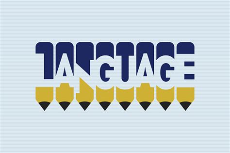 펜 기호 창의적인 아이디어 디자인이 있는 언어 텍스트 언어 타이포그래피 부정적인 공간 단어 벡터 삽화 말하기에 대한 스톡 벡터