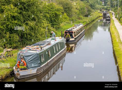 The Trent And Mersey Canal At Sone In Staffordshire With Barges And