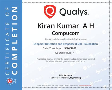 Kiran Kumar A H On Linkedin Qualys Edr Endpointsecurity Cybersecurity Trainingcompletion…