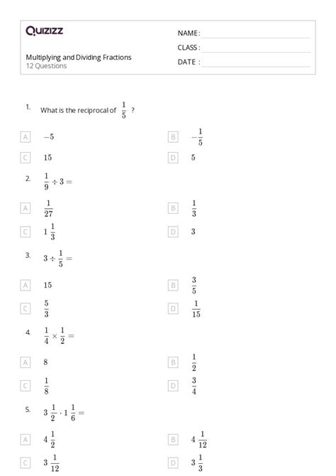 Adding Subtracting Multiplying And Dividing Fractions Worksheets