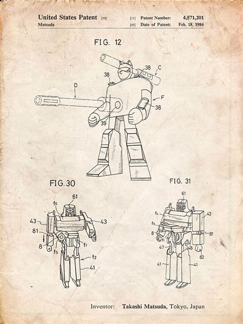 Pp184 Vintage Parchment Megatron Transformer Patent Poster Southside