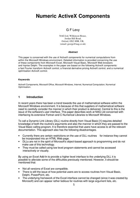 Pdf Numeric Activex Components