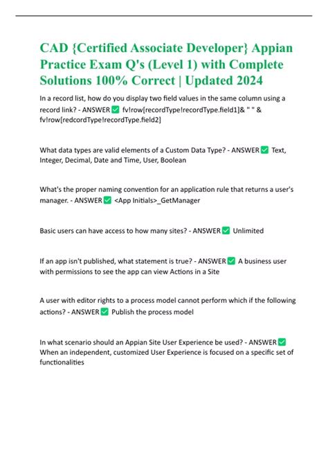 Cad {certified Associate Developer} Appian Practice Exam Qs Level 1 With Complete Solutions