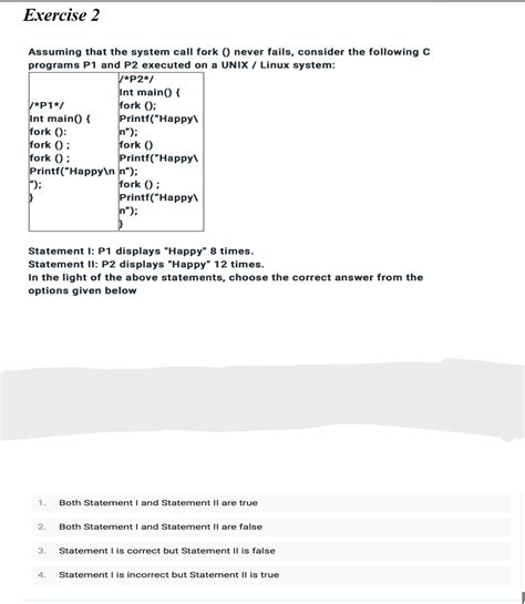 Solved Exercise 2assuming That The System Call Fork