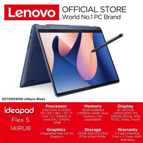Promo Lenovo IdeaPad Flex 5 14IRU8 Touch WUXGA Core I5 Gen13 16GB 512GBSSD 3HID ABYSS Diskon