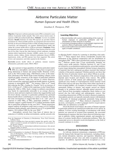 PDF Airborne Particulate Matter Human Exposure Health Effects