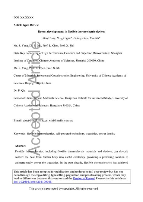 Pdf Recent Developments In Flexible Thermoelectric Devices