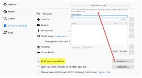 allow or block pop ups on chrome edge firefox or opera