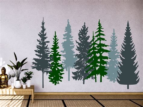 Pine Tree Wall Decals Set Of Seven Trees Woodland Vinyl Wall Decals