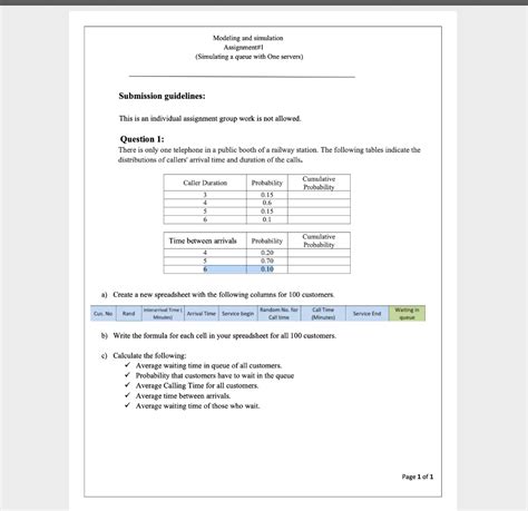 modeling and simulation assignment 1 simulating a