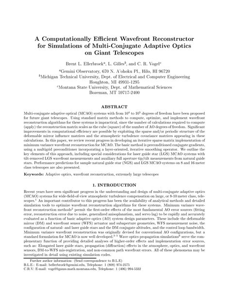 Pdf A Computationally Efficient Wavefront Reconstructor For Simulation Of Multi Conjugate