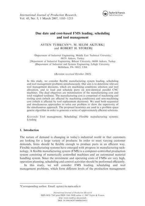 Pdf Due Date And Cost Based Fms Loading Scheduling And Tool