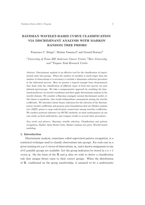 Pdf Bayesian Wavelet Based Curve Classification Via Discriminant Analysis With Markov Random