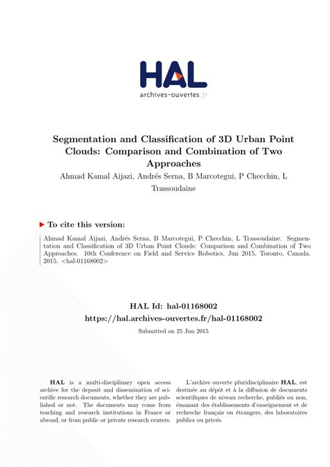 Pdf Segmentation And Classification Of 3d Urban Point Clouds Comparison And Combination Of