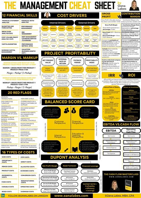 Business Infographics On Linkedin The Management Cheat Sheet Credits To Oana Labes Mba Cpa