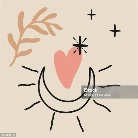 별과 심장을 가진 달 Boh 스타일의 독특한 인쇄 포스터 또는 엽서 템플릿 트렌디 한 티셔츠 디자인에 적합합니다 결정체에 대한 스톡 벡터 아트 및 기타 이미지 Istock