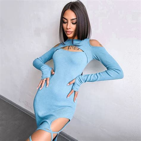 Long Sleeve Cut Out Slit Dress Newme