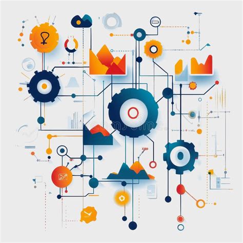 Abstract Digital Technology Background With Colorful Gears Charts And Data Connections