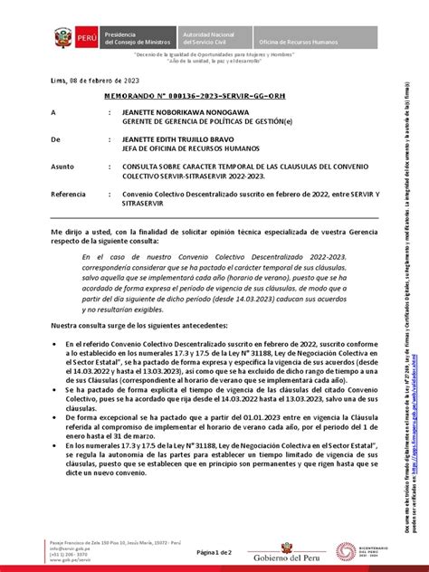 Memorando 000136 2023 Servir Gg Orh Consulta Políticas Pdf