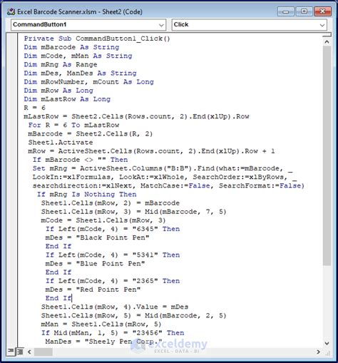 Creating A Barcode Scanner Macro In Excel Methods