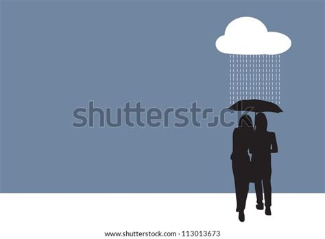 Couple Sharing Umbrella Under Rain Vector Stock Vector Royalty Free