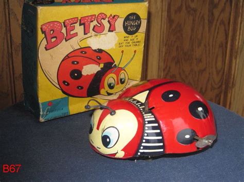Vintage Betsy The Hungry Bug Wind Up Tin Toy Haji Mansei Frankonia Japan Box Haji Antique