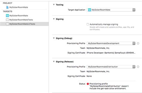 Ios Distribution Provisioning Profile Doesn T Include The Get Task Allow Entitlement Stack