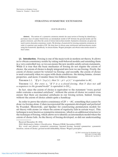 Iterating Symmetric Extensions Pdf Axiom Mathematics