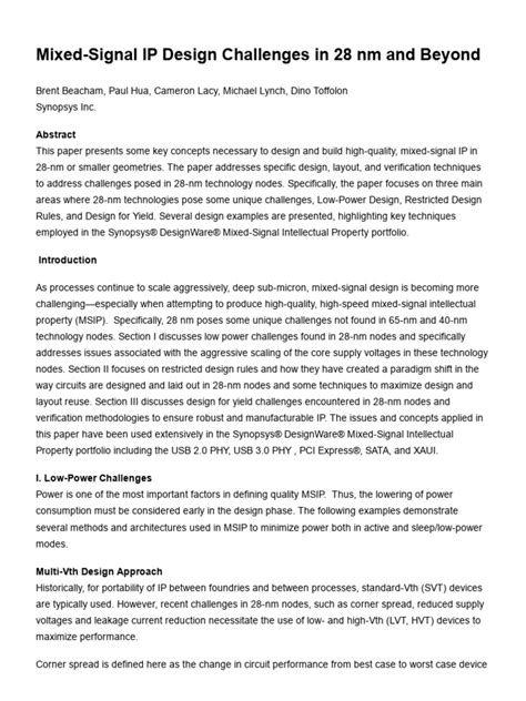 Mixed Signal Ip Design Challenges In 28 Nm And Beyond Pdf Mosfet