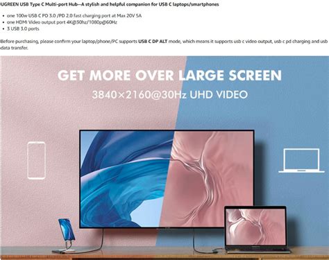 UGREEN USB C To HDMI USB 3 0 3 PD Power Converter 5 In 1 Hub HDMI 4K 30Hz PD Power