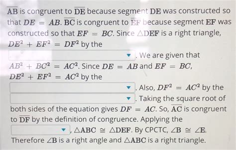 Solved Overline AB Is Congruent To Overline DE Because Segment DE Was
