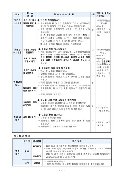 의사결정모형dme 교수학습지도안과 학습지 인문교육