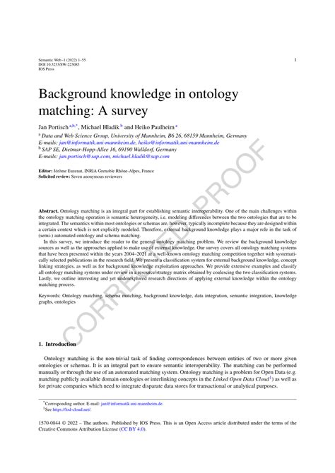 Pdf Background Knowledge In Ontology Matching A Survey