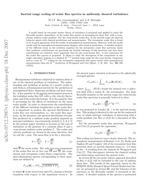 Pdf Inertial Range Scaling Of Scalar Flux Spectra In Uniformly Sheared Turbulence