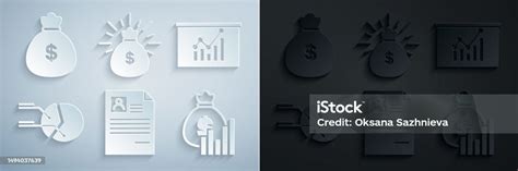 이력서 그래프 차트가 있는 보드 파이 인포그래픽 머니 백 및 다이어그램 아이콘을 설정합니다 벡터 0명에 대한 스톡 벡터 아트 및