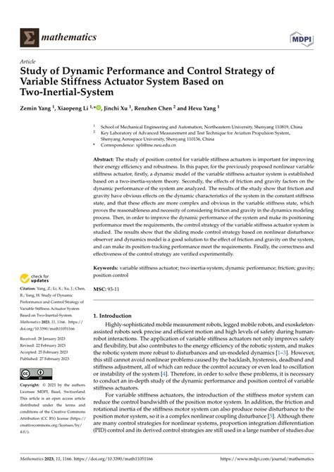 PDF Study Of Dynamic Performance And Control Strategy Of Variable Stiffness Actuator System