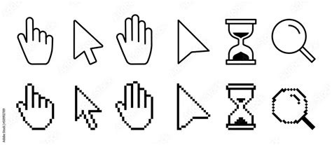 Pixel Cursors Icons Mouse Cursor Hand Pointer Hourglass Vector Illustration Stock Vector