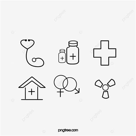 편평 심플한 블랙 라인 일러스트 메디컬 아이콘 클립 아트 흑백 보건 의료 의료 Png 일러스트 및 Psd 이미지 무료