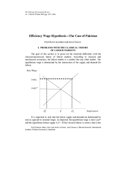 Pdf Efficiency Wage Hypothesis—the Case Of Pakistan